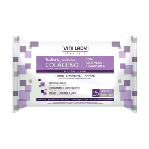 Lenços Umedecidos Hydra Derm Colágeno Vini Lady 25 unidades - Vini Lady