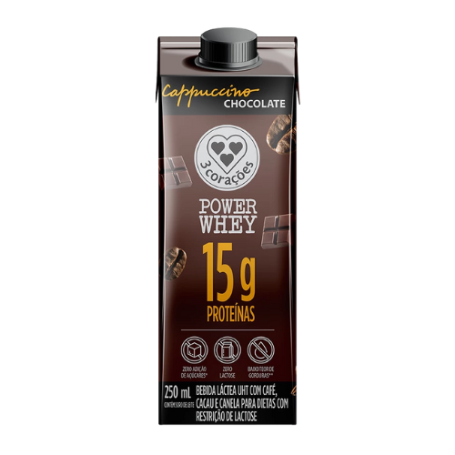 Bebida Láctea Power Whey sabor Cappuccino Chocolate 3 Corações 250ml ...